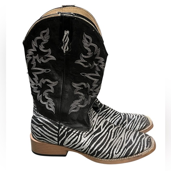 Roper | Shoes | Roper Black And Silver Zebra Glitter Western Cowboy ...